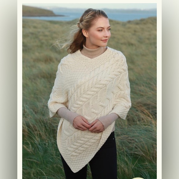Aran Woollen Mills | Sweaters | Nwt Red Aran Poncho Merino Super Soft ...